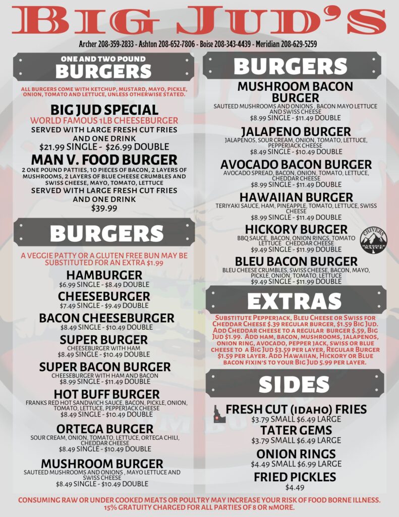 Menu Big Juds Boise